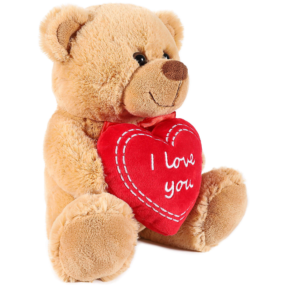 BRUBAKER Teddy Bear with Red Heart - I Love You - 9.84 Inches - Cuddly Plush Toy - Stuffed Animal - Brown