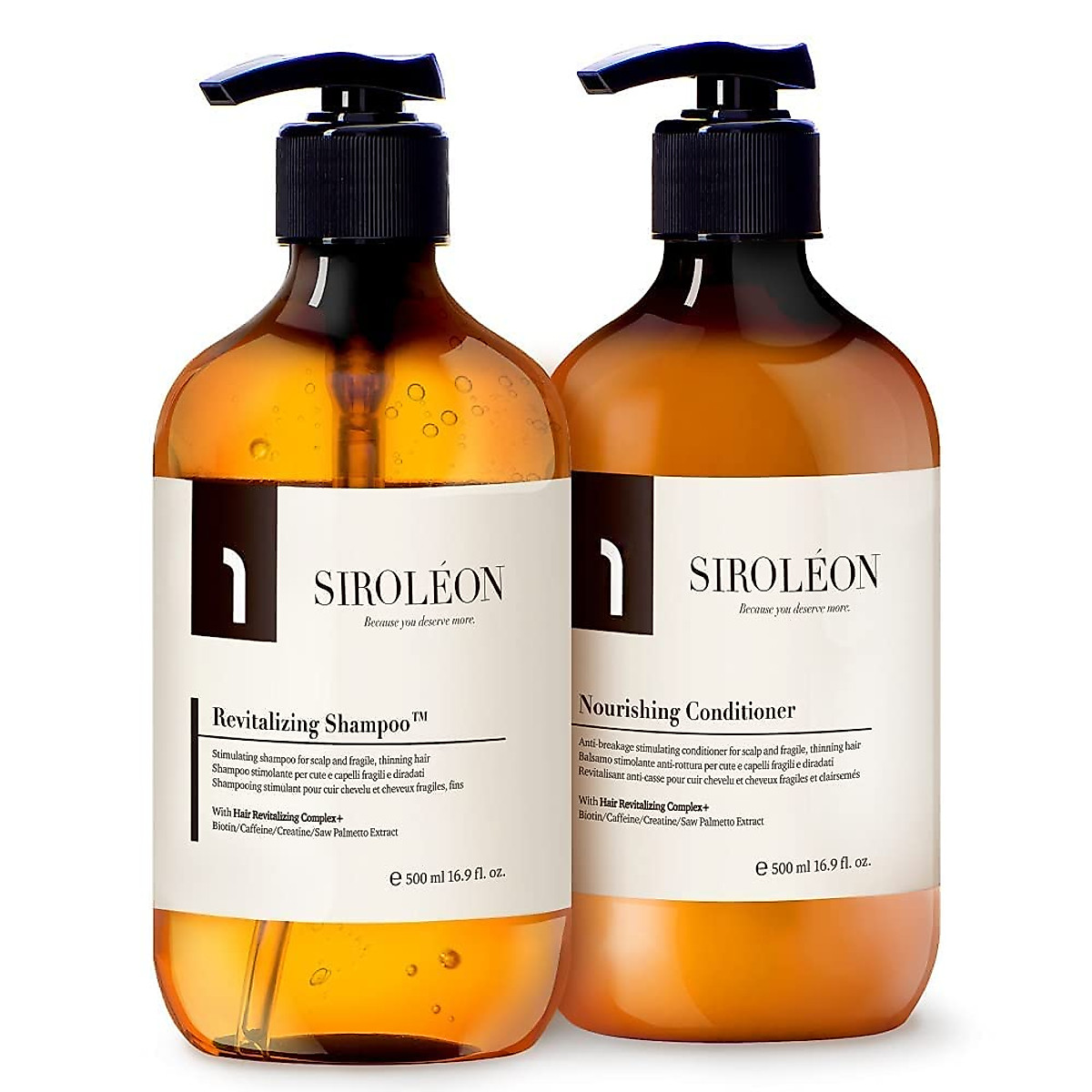SIROLÉON Biotin Shampoo and Conditioner Set for Thinning Hair and Hair Loss, Hair Thickening Formula with Saw Palmetto Extract & Natural Smelling, For Men and Women, Silicon Free, 16.9 fl oz
