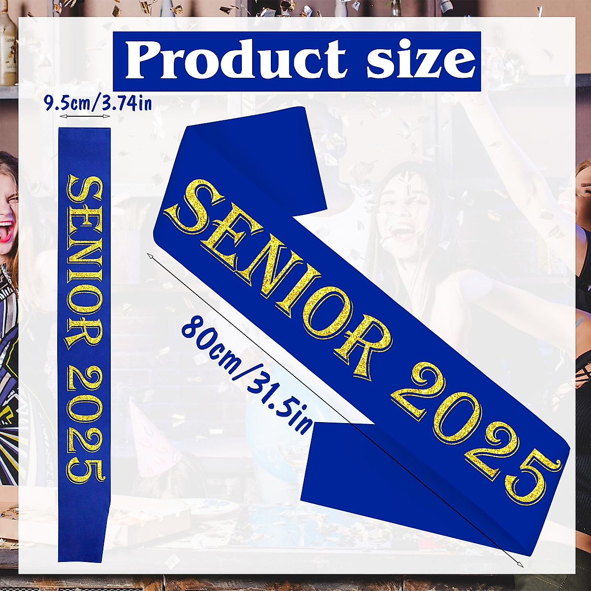 8 Pack Senior 2025 Sash, Gold Glitter Royal Blue Satin Finally Graduated Senior Cheerleader Sashes for Class of 2025 Graduation Party Supplies