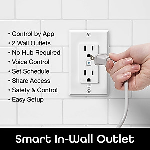 Geeni Smart WiFi in-Wall Outlet, White, 2 Outlets – No Hub Required – Smart Outlet Works with Amazon Alexa, Google Home, Requires 2.4 GHz WiFi