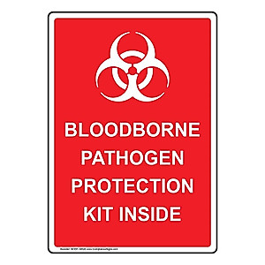 ComplianceSigns.com Vertical Bloodborne Pathogen Protection Kit Inside Label Decal with Symbol, 5x3.5 in. 4-Pack Vinyl for Facilities