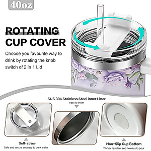 FOCIUZTA 40oz Tumbler with Lid, Insulated Cup, Travel Coffee Mug, Perfect Gift for Easter, Father’s Day, Mother’s Day, Birthdays, Elegant Purple Dolphin and Rose Design