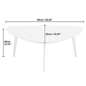 Small Oval Coffee Table Wood Mid Century Modern Coffee Tables Minimalist Farmhouse Style Chic for Living Room,Natural Wooden Texture,Unique Triangle Tabletop,Oak Leg,White 38.5"