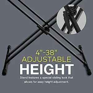 Knox Gear Adjustable Keyboard Stand - Double X Folding Electric Piano Stand for 88 Key and Smaller - Digital Piano Stand Keyboard Riser - Music Key Board Lift - Keyboard Instrument Accessories & Parts