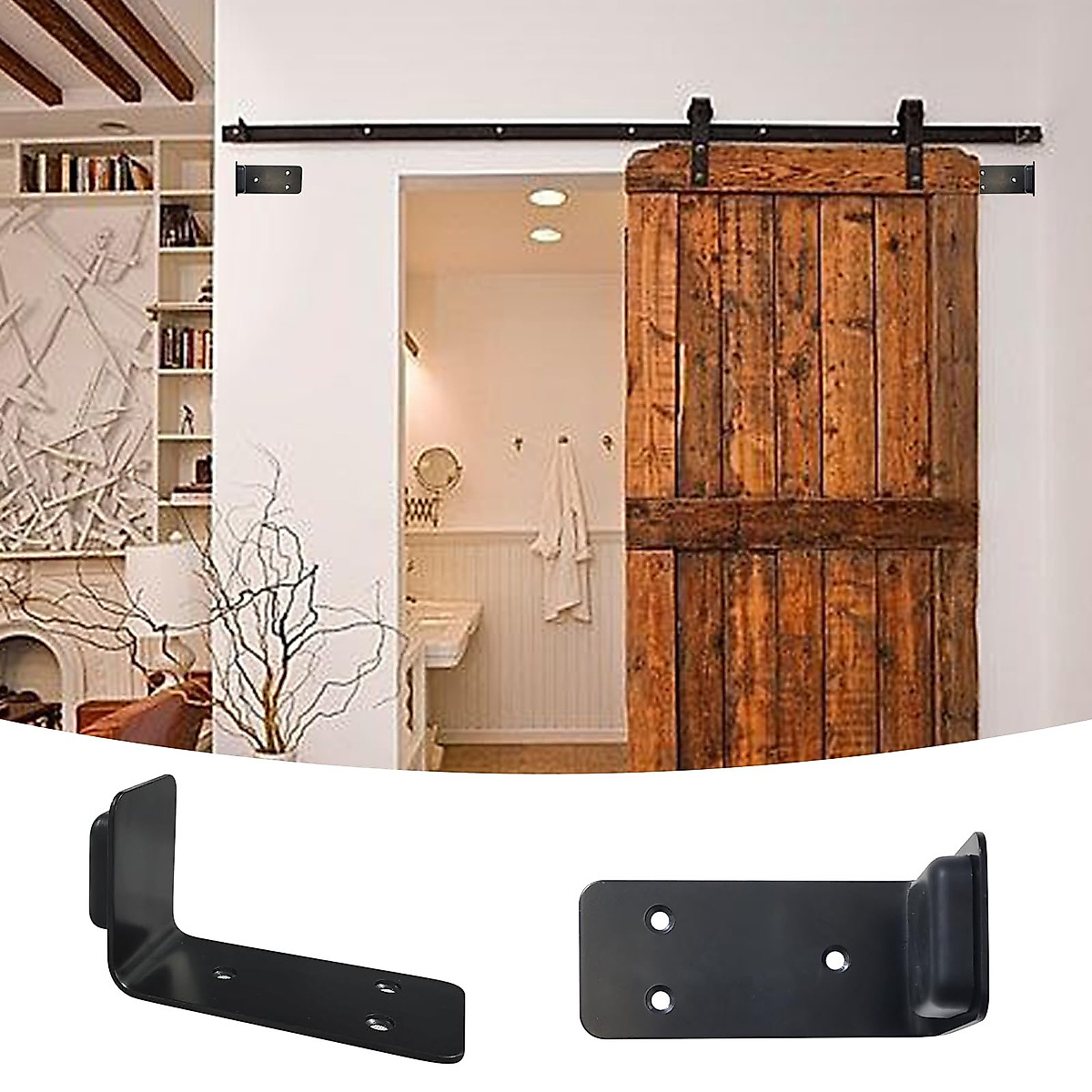 90 Degree Right Angle Door Stopper, Heavy Duty Sliding Barn Door Stop Holder Anti-Collision Wall Mounted Door Stopper with Screws On Floor or Wall (Black)