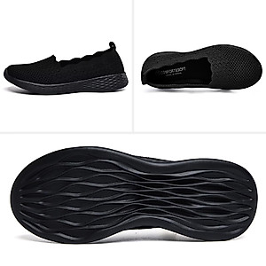 Puxowe Women's Slip on Wide Walking Flat Shoes-Comfortable Low-Top Knit Width Loafer Sneaker All BlackSize 8 US