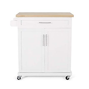 Christopher Knight Home Batavia Kitchen CART, Natural + White