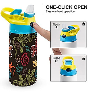 Thermos Cup 500Ml Cartoon Gecko Insulated Water Bottle With Straw For Sports And Travel 7.5x2.7 in