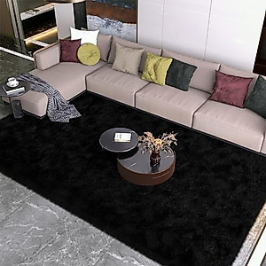 Vasofe Super Soft 5x7 Black Fluffy Area Rug for Bedroom, Large Fuzzy Living Room Rug, Shag Plush Nursery Rug for Kids Dorm Classroom Teen Shaggy Furry Throw Carpet, Indoor Home Decor Floor Mat