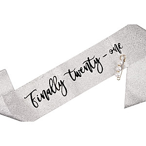 21st Birthday Sash and Tiara, Finally 21 Birthday Rhinestone Tiara Set for Girls Party Supplies, Birthday Tiara Crowns for Women Girls Gift (Silver)