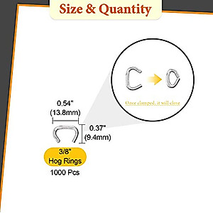 Rustark 1000 Pcs 3/8" Galvanized Hog Rings, Professional Upholstery Hog Rings Set for Furniture,Fencing,Bagging, Railing, Sausage Casing, Meat bags, Shock Cords