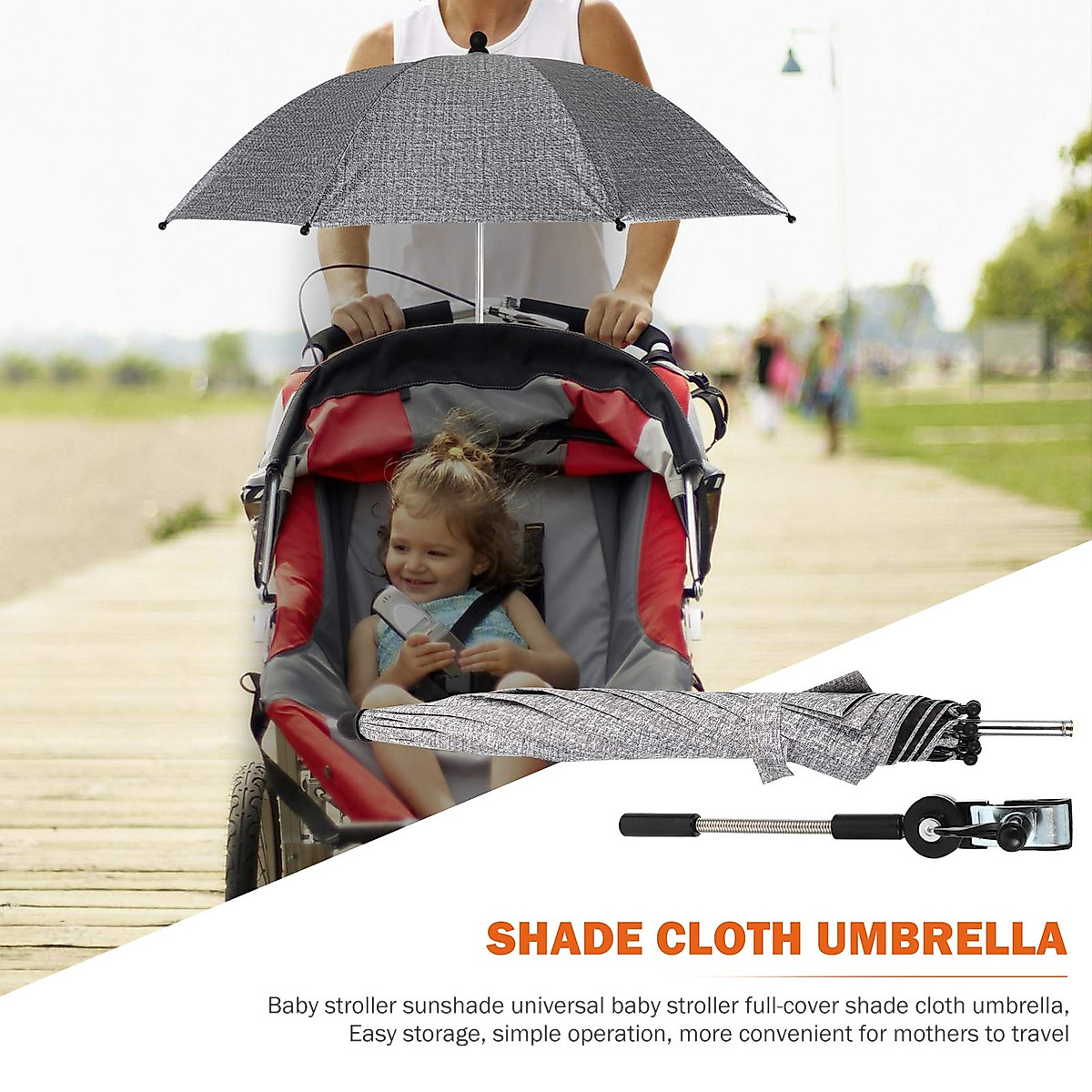 TOYANDONA Stroller Sun Cover Umbrella Clip On Sun Shade Blackout Blind UV Rain Protection Umbrella for Strollers Bicycle Baby Carriage Cart Grey