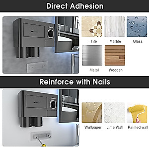 iHave Toothbrush Holder for Bathroom Storage, 2 Cups Toothbrush Holder Wall Mounted with Toothpaste Dispenser Bathroom Set, Large Capacity Tooth Brushing Holder Bathroom Organization and Storage