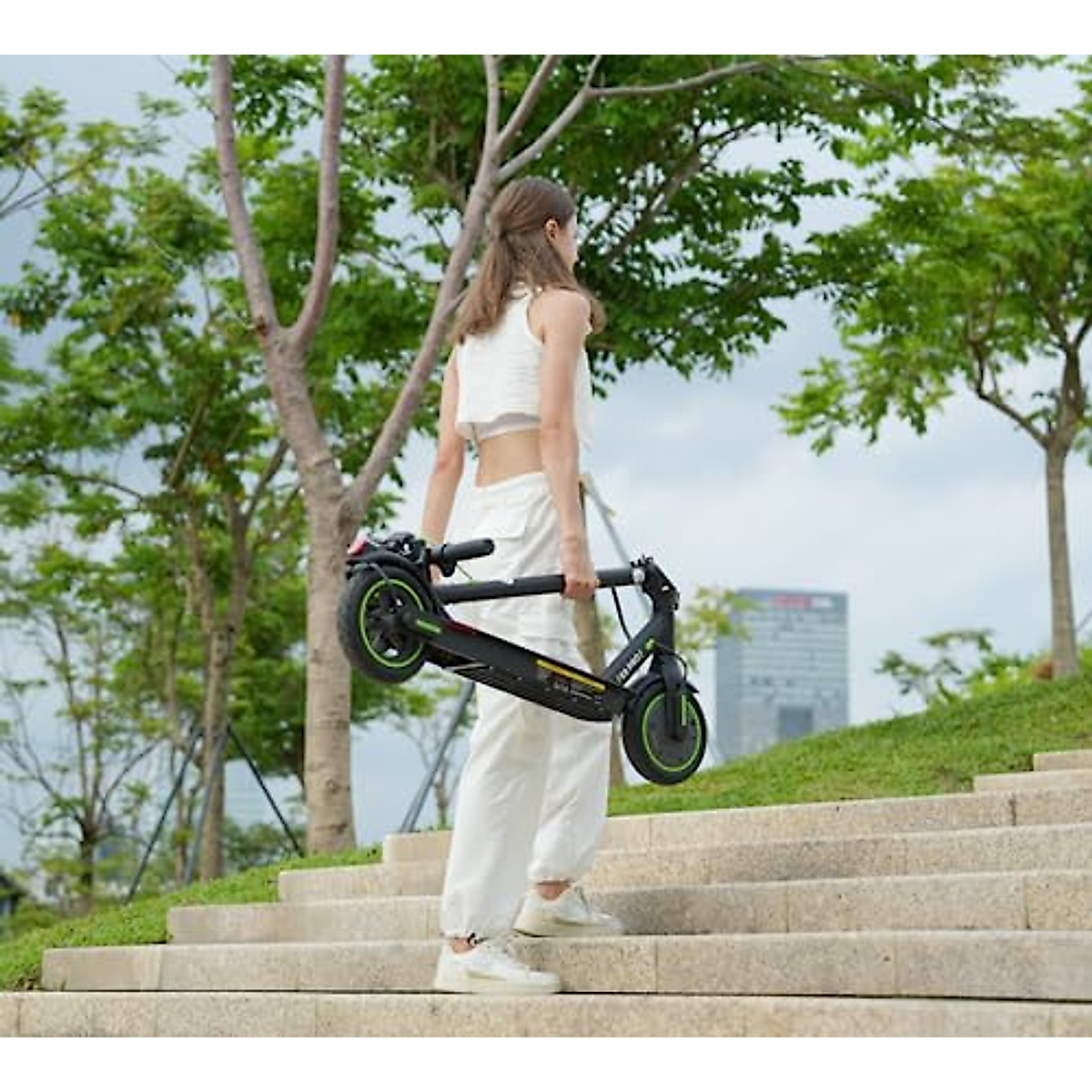 isinwheel S9 Pro Electric Scooter, 18 Miles Long Range and 15.6 MPH Portable Folding Commuting Electric Scooter for Adults and Teens, Dual Braking System & App