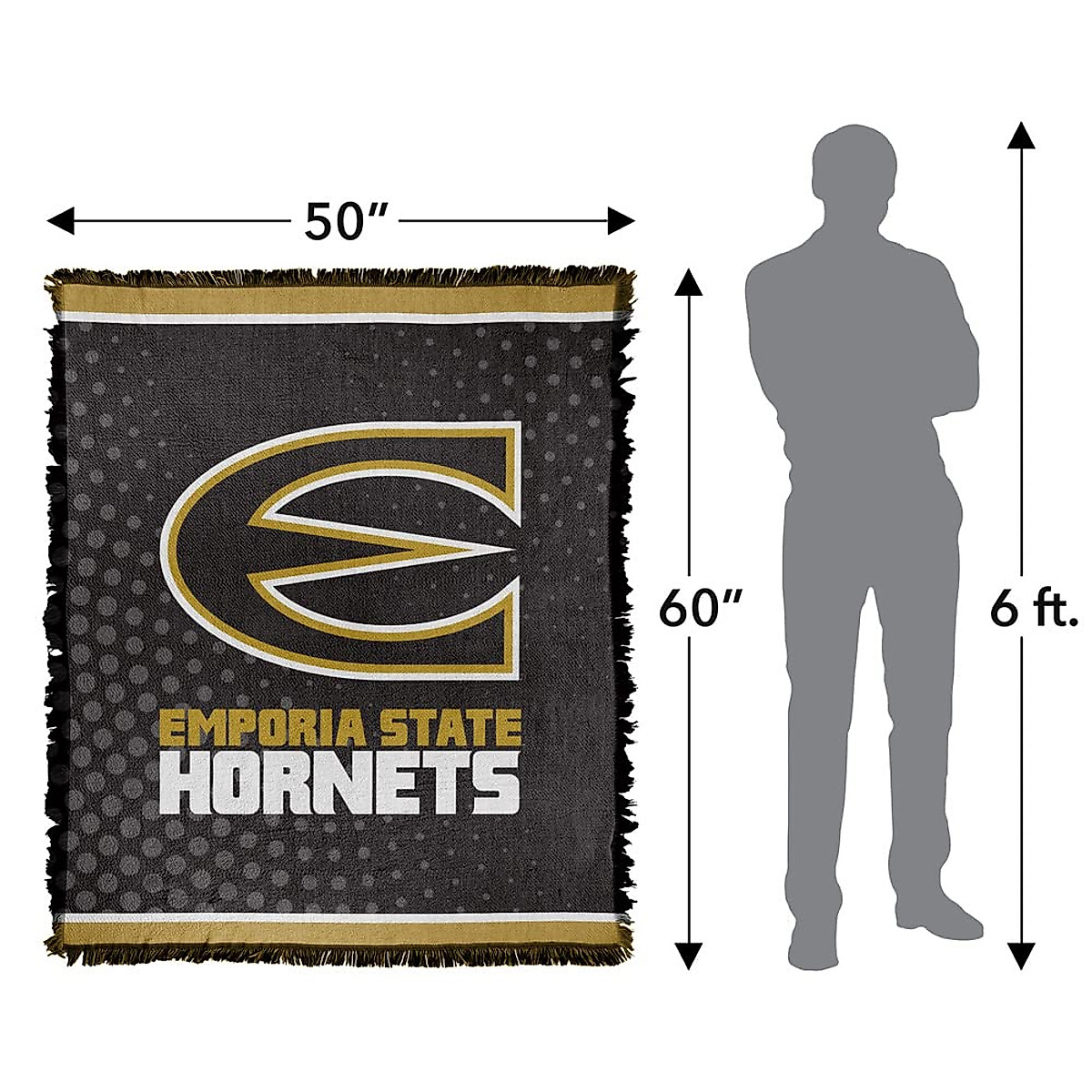 LOGOVISION Emporia State University Blanket, 50"x60" Logo Dots Woven Tapestry Cotton Blend Fringed Throw Blanket