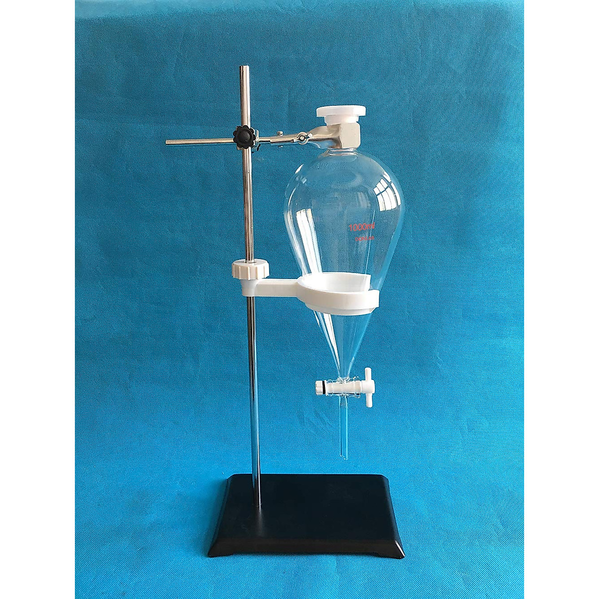 DONLAB EBT2 1000ml Glass Separatory Funnel Set, PTFE Stopcock with Steel Support Stand, Clamp and PP Holder
