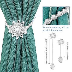 AULEEP Magnetic Curtain Tiebacks, 4 Pack Magnetic Decorative Drapes Curtain Clips Buckle, Flower Curtain Tie Back, European and American Style (Silver)