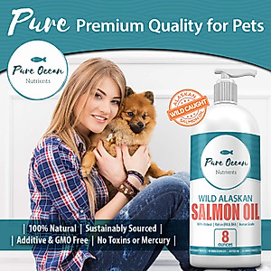 Wild Alaskan Salmon Oil for Dogs and Cats 8 Ounce; Natural Supplement with Omega 3's to Support Joint, Heart, and Immune Health; Promotes a Shiny Soft Coat and Healthy Skin