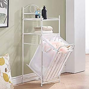 VECELO Laundry Hamper with Removable Liner Bag, Tilt Out Clothes Basket and 2-Tier Storage Organizer Design, for Bathroom/Bedroom/Nursery, White