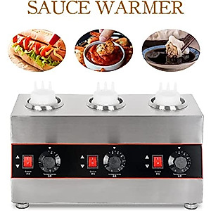 ANSNAL Commercial Electric Sauce Warmer 3 Pot, 480W Stainless Steel Countertop Sauce Dispenser, Adjustable Temperature from 30 to 85℃, Chili Hot Fudge Cheese Caramel Jam Sauce Warmer