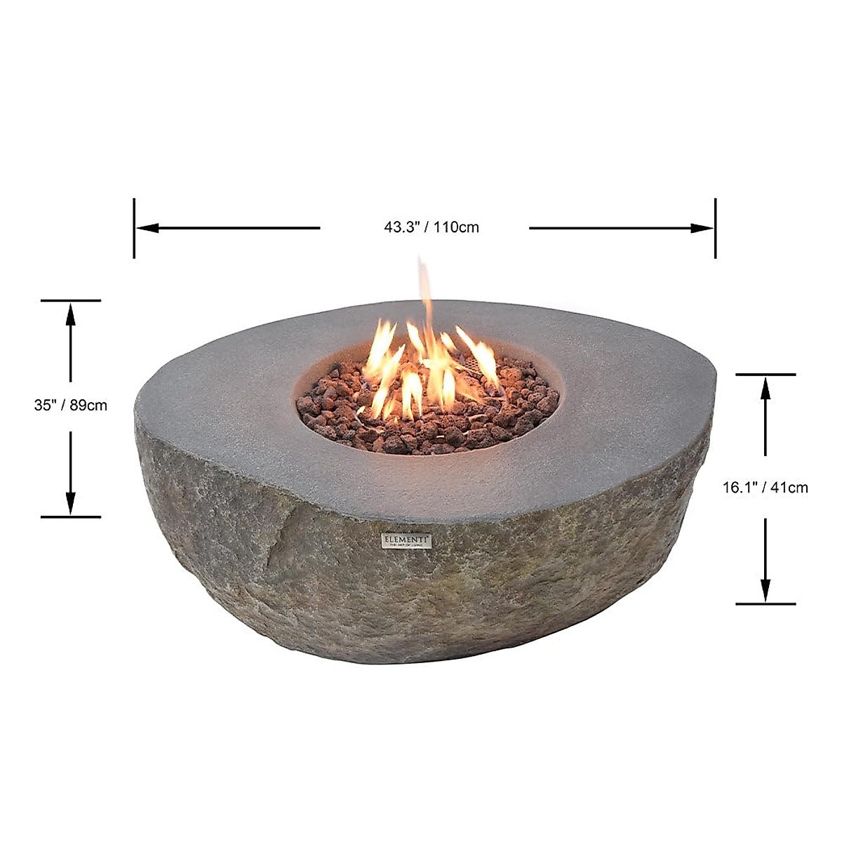 Boulder Concrete Fire Pit 43" x 35" Outdoor Patio Natural Gas Firepit Includes Lava Rocks Modern Fire Pits & Outdoor Fireplaces for Garden, Deck, Indoor & Outdoor Heating