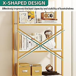 YITAHOME Gold Bookshelf and Bookcase, 71.3” Tall Modern Open Arched Book Shelf, 4-Tier Freestanding Storage Display Rack Shelves for Bedroom,Living Room,Office,Kitchen, White&Gold