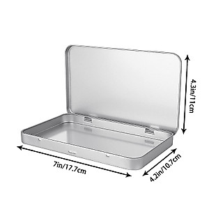 DAJAVE 6 Pack Metal Rectangular Hinged Tin Box Container, Sliver Tin Empty Box with Lid, Mini Tin Containers for Watercolor, Jewelry, Makeup, Candy, Craft Organize(4.2x7x0.6 Inch)