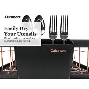 Cuisinart Wire Dish Drying Rack and Tray Set – 3 Piece Set Includes Wire Dish Drying Rack, Utensil Caddy, and Draining Board – Measures 19 x 12.75 x 4.25 Inches – Matte Black/Copper Wire
