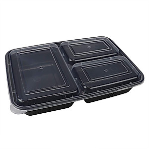 Home Basics 10 Piece BPA-Free Plastic Meal Prep Containers, Black (3 Compartments)