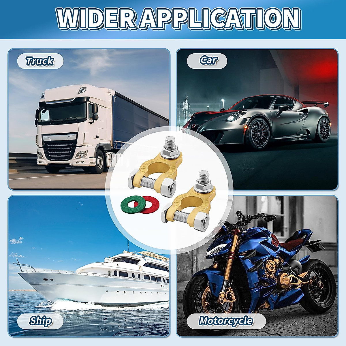 Battery Terminal Connectors 2 Pair, Battery Terminals M8 x 21mm Bolt, Battery Cable Ends Pure Copper with Anti-Corrosion Pad for Car RV Accessories Automotive Car Marine Battery by XIOGZAXI