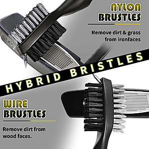 Mile High Life Golf Club Brush, Club Groove Cleaner with 2 Ft Retractable Extension Cord and Aluminum Carabiner, Golf Bag Accessories for Men and Women, Yellow