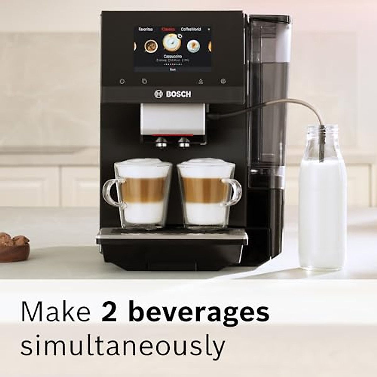 Bosch TPU60309 800 Series VeroCafe Fully Automatic Espresso Machine with Home Connect, 35 Beverage Varieties with Coffee World, Double Cup, in Black