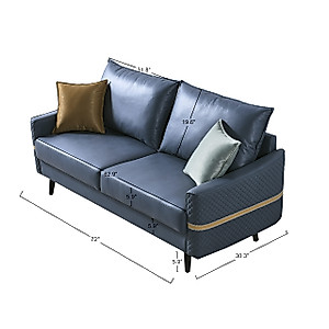 Prohon Tufted Love 73.22" Small Spaces, Mid-Century 2-3 Seats Loveseat with 2 Pillows, Leather Look High Comfort Fabric Sofa Couch for Living Room, Bedroom, Office, Apartment, Blue