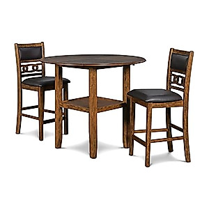 New Classic Furniture Gia 3-Piece Drop Leaf Counter Table Set with 2 Chairs, 42-Inch, Brown