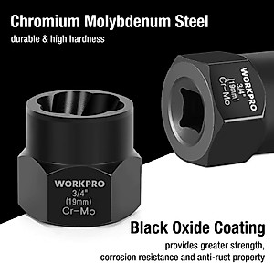 WORKPRO 15 Pieces Impact Bolt & Nut Remover Set, 3/8” Drive Bolt Extractor for Removing Stripped, Damaged, Rounded off and Rusted Bolts & Nuts