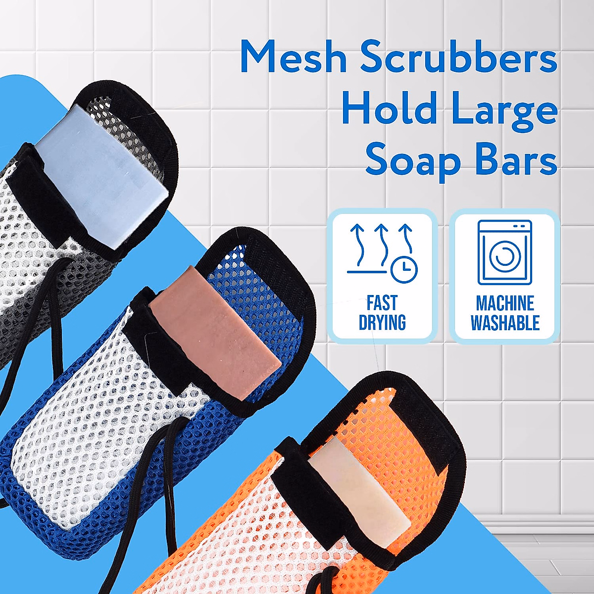 IMPRESA [3 Pack] Exfoliating Large Bar Soap Saver Pouch fits Duke Cannon Bar Soaps, Soap Scrubber Pouch Holds Up To 4.58 x 2.75 x 1.5 Inches Soaps