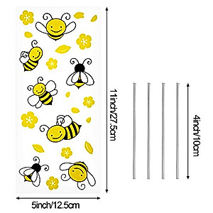 100 Pieces Honey Bee Cellophane Plastic Candy Bags Bee Party Bags Treat Bags with 200 Pieces Twist Ties Bee Gift Bags for What Will it Be Gender Reveal Party Supplies