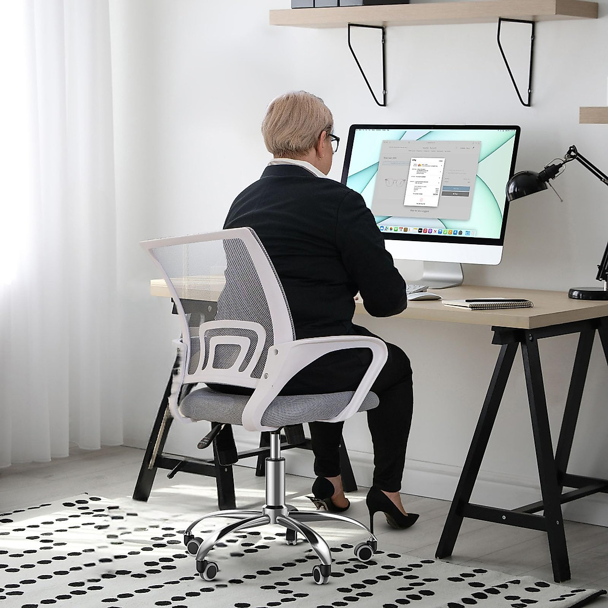 Nazhura Mesh Office Desk Chair with Adjustable Height and Swivel, Mid-Back with Armrests and Lumber Support(Mid-Height, Grey)