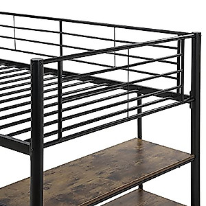 Harper & Bright Designs Low Loft Bed with Desk, Twin Size Metal Loft Bed Frame with Storage Shelves for Kids (Twin Size, Black)