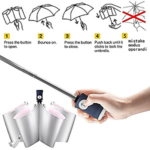 FDJASGY Silver Coating Layer Fabric Blocking UV 99.9% Sun Umbrella Compact Folding Travel Umbrella Automatic Folding Windproof Umbrellas For Men and Women (Pink)
