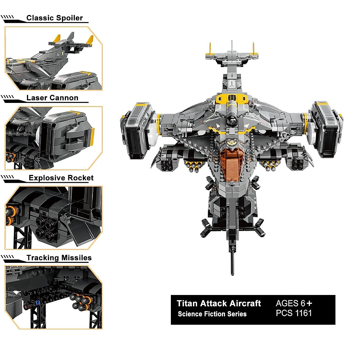 YBLOCK Space Wars Building UCS Set - Titan Attack Aircraft QJ5002 Building Toy. Boys and Girls Ages 6+, The Best Gift for SpaceWar of Star Series Enthusiasts (901 Pieces)