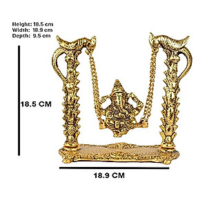 KridayKraft Metal Ganesh Ji on Swing Jhula Statue (Gold Standard)