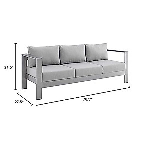 Modway Shore EEI-4228-SLV-GRYShore Sunbrella Patio Sofa in Silver Gray, 27.5 x 76.5 x 24.5