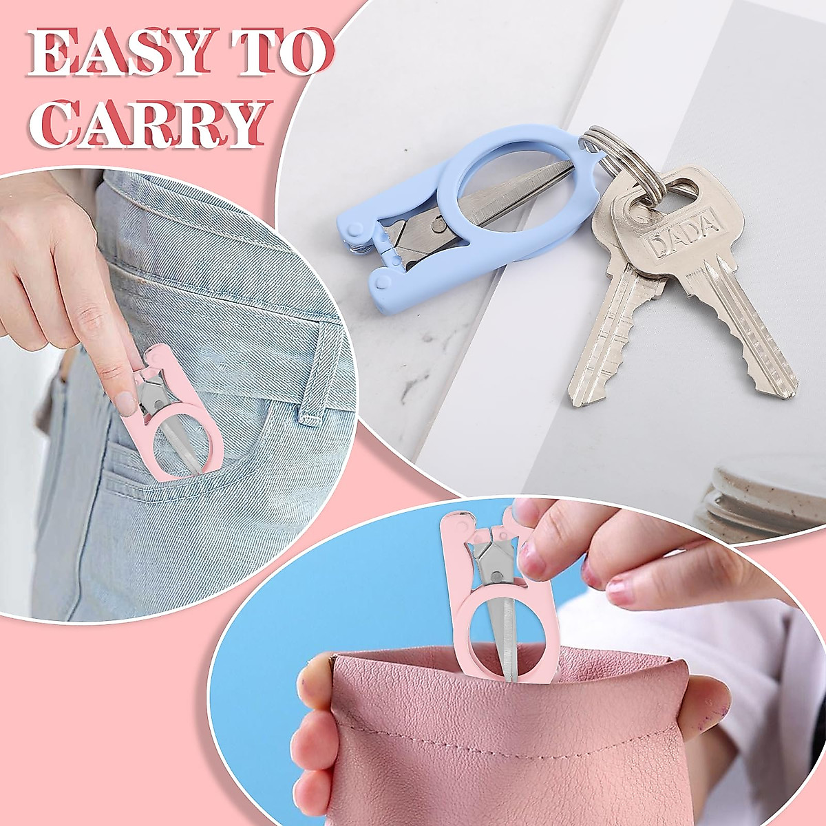 Folding Scissors Small Scissors Travel Scissors Safety Scissors Stainless steel Mini Scissors with Safety Cap Cute Scissors for Scrapbook Cutting Sewing DIY Handmade Daily and Travel Use (5 Pack)