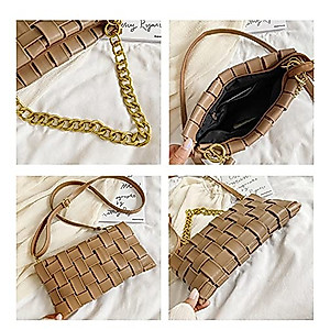 COFIHOME Women’s Braided Shoulder Bag Purses and Handbags Crossbody Flapper Braided Satchel Clutch Evening Bag (Brown)