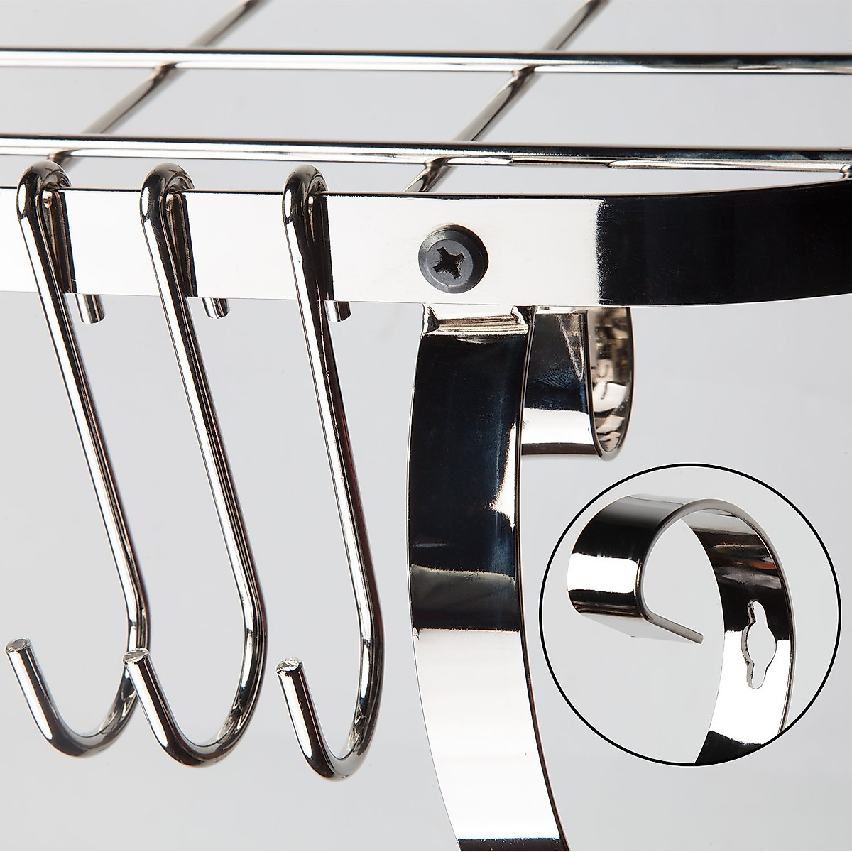 Vdomus Hanging Pot Rack Organizer, Wall Mounted Kitchen Pan Organizer Pots and Pan Storage with 10 Hooks, Kitchen cookware Storage Organizer, 24 by 10-inch (Sliver)