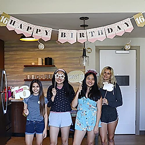 Big Dot of Happiness Custom Sweet 16 - Personalized 16th Birthday Party Bunting Banner and Decoration - Happy Birthday Custom Name Banner