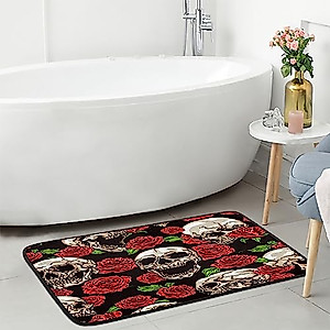 KOBLEN Skull and Red Roses Kitchen Rugs Non Slip Washable Absorbent Kitchen Mats 20x39 inch Cushioned Anti Fatigue Kitchen Floor Mats for in Front of Sink