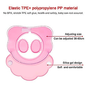 Maveek Baby Bathroom Safety Visor Caps Child Shower Cap，Adjustable Sticker, Comfortable, Soft, Safe, Waterproof & Elastic Ring Hat – for Showers, Bathing, Hair Cut, Pool, Beach, Toddlers (Pink)