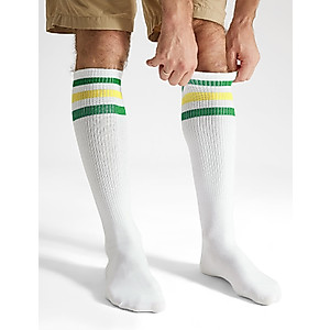 Joulli White Knee High Tube Long Socks Over the calf Cotton Knee Socks 2 Pairs